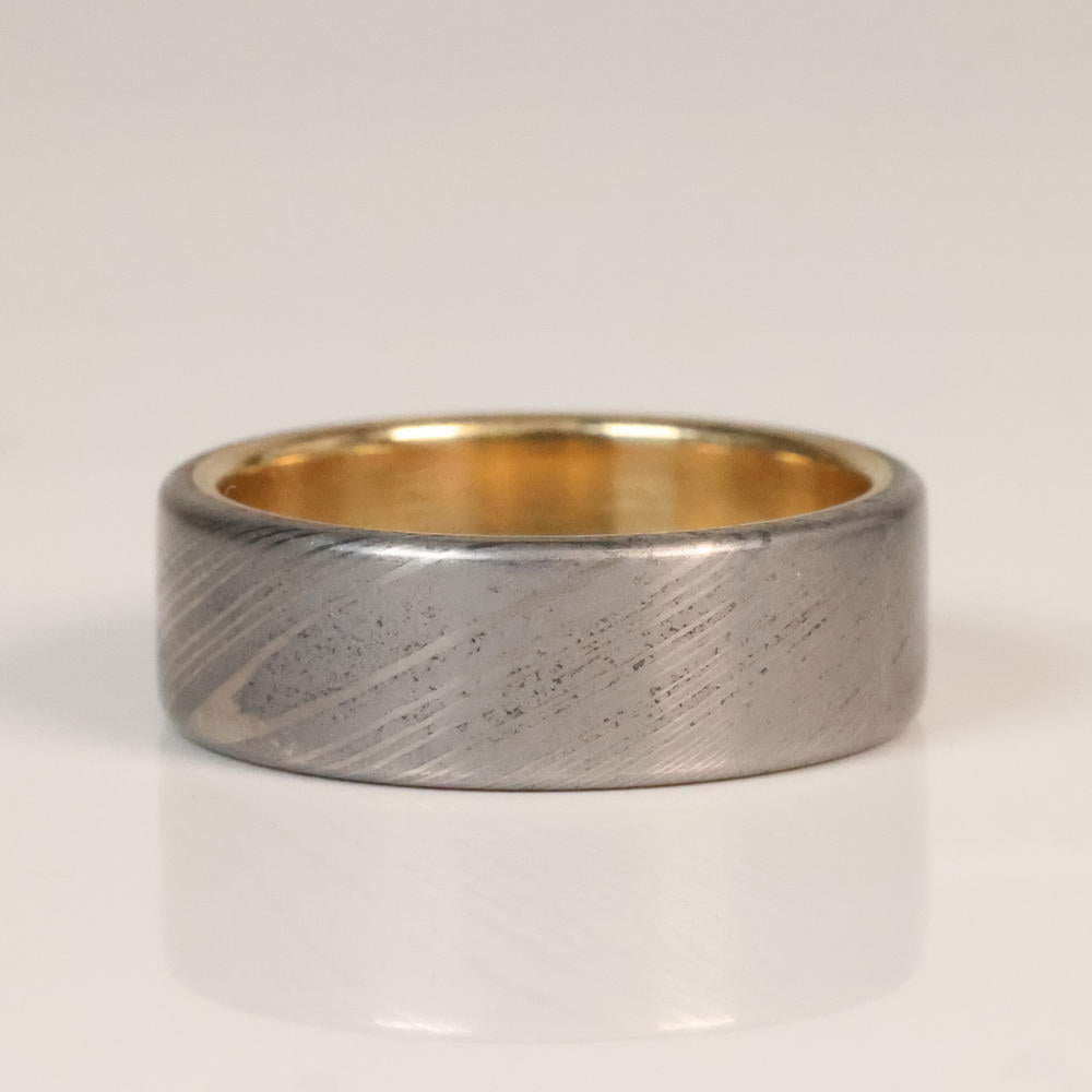 Damascus Wedding Ring with Gold Interior | Element Ring Co