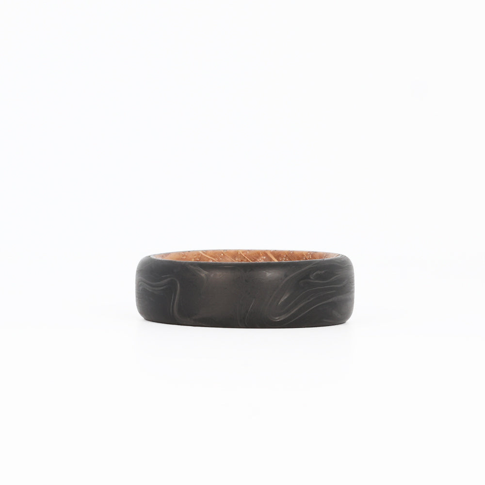 Forged Carbon Wedding Band with Whiskey Barrel Wood Interior – Element ...