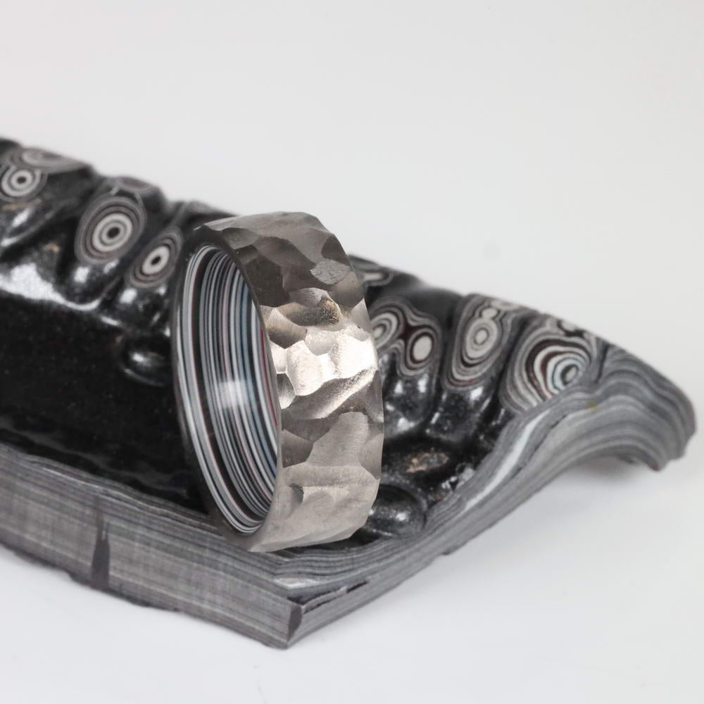 Fordite Ring with Hammered Titanium Exterior | Element Ring Co